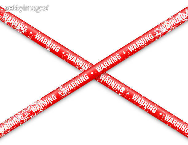 Old grunge barricade construction tape. Red police warning line ...