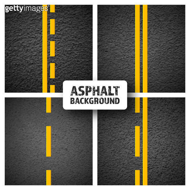 Asphalt road with yellow lane marking, concrete highway surface ...