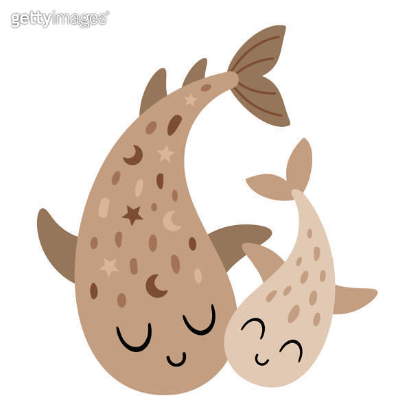 Fish clipart. Happy Mothers day clipart. Mom and baby animals in ...