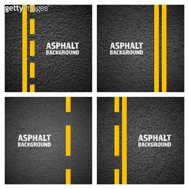 Asphalt road with yellow lane marking, concrete highway surface ...