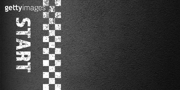 Asphalt road with white start line marking, concrete highway surface ...