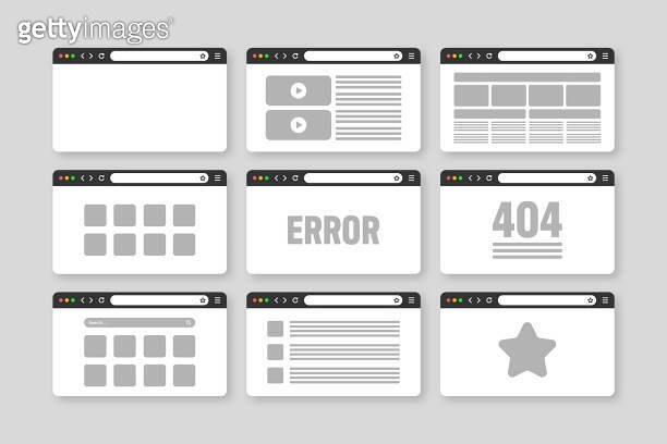 Web browser window, pages layout with toolbar and search field. Modern ...