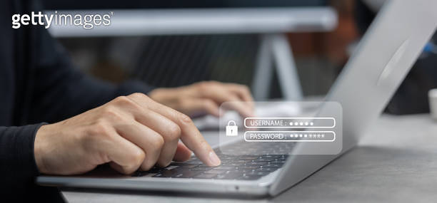 close up man use smartphone and type username and password to access private account of office ...