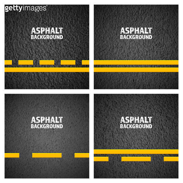 Asphalt road with yellow lane marking, concrete highway surface ...