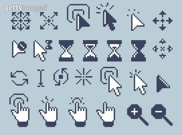 Retro cursors. Pointer arrow cursor hand finger mouse click icons ...