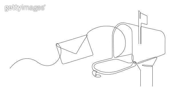 Letter and Mailbox. Continuous Line Drawing of a Mailbox with an ...
