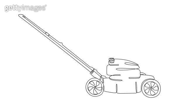 Lawn Mower with Copy Space. Continuous Line Drawing with Editable ...