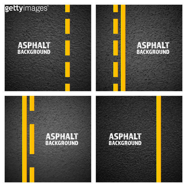 Asphalt road with yellow lane marking, concrete highway surface ...