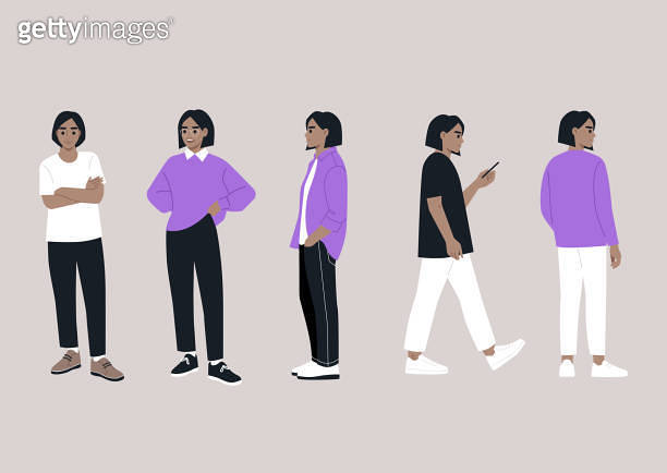 A digital illustration featuring five figures in various relaxed poses ...