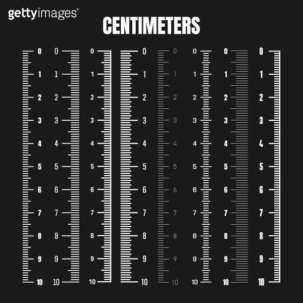 Vertical centimeter scale for measuring length or height. Various ...