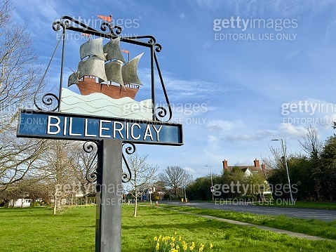 The Billericay town sign featuring the historic Mayflower ship on which ...
