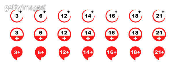 Set of age restriction vector signs. From 3 to 21 years icons set. 이미지 ...