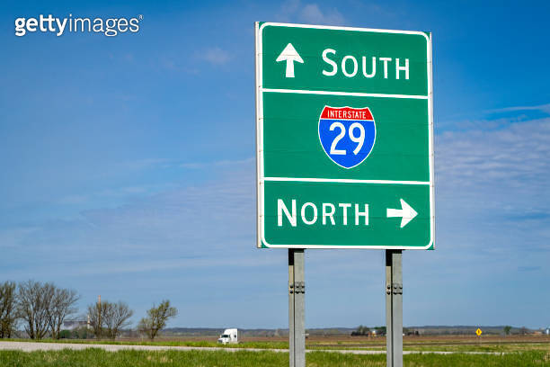 interstate highway 29 direction road sign near Hamburg in southern Iowa ...