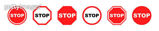 Set of red stop or not allowed signs. Round stop sign. (2156769167 ...