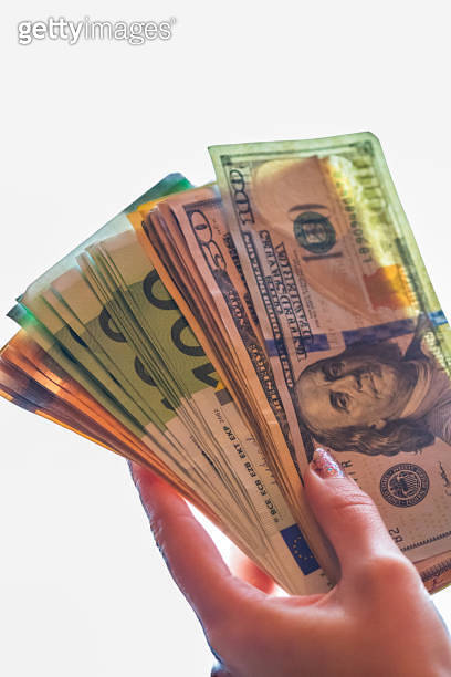 Mix of world currency banknotes: USD, EURO, CHF, LEI 이미지 (2137187401 ...