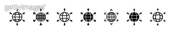 Set of world expansion vector icons. Globe with arrows. Worldwide ...