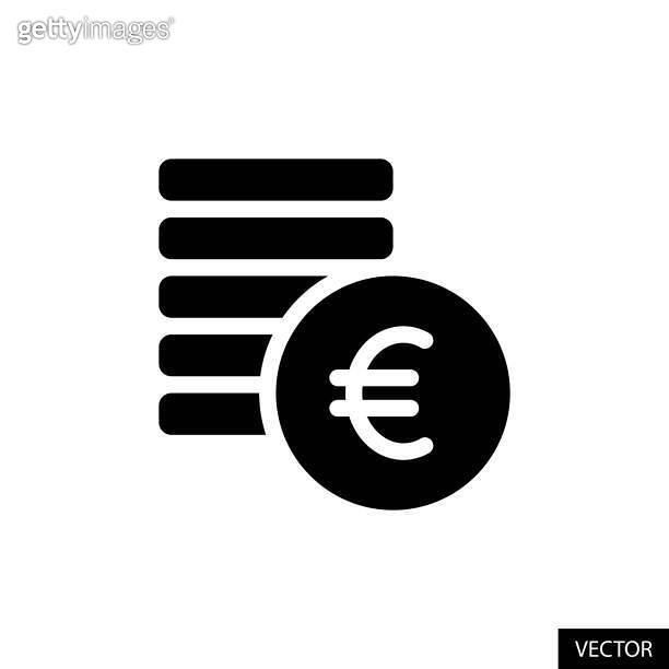 Coins stack, Revenue, Money with European Euro, EUR symbol vector icon ...