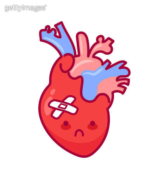 Heart. Cute character in kawaii style. Diseased organ, cardiac surgery ...