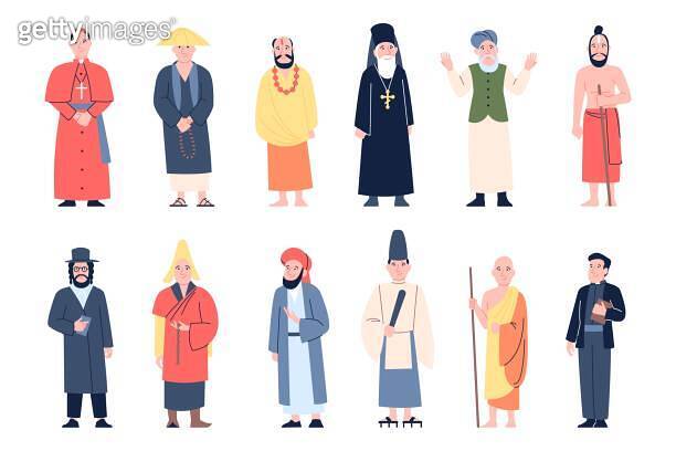 Religion characters. Men in priesthood, different churches leaders and ...