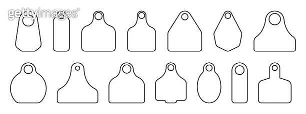 Ear tags for cattle. Set of identification labels for farm animals ...