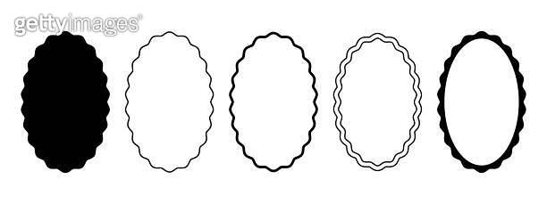 Set of oval frames with wavy borders. Elliptical shapes with curved ...