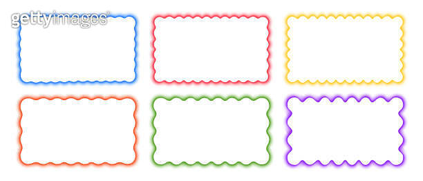 Set of colorful rectangle frames with wavy borders. Undulated rectangular shapes with blurry ...