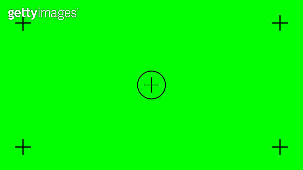 Chroma key background. Green screen with cross marks for tracking ...