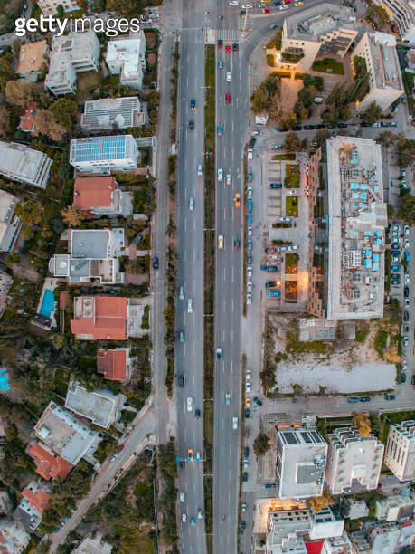 Aerial panoramic vertical photo of Kifisias Avenue in north of Athens ...