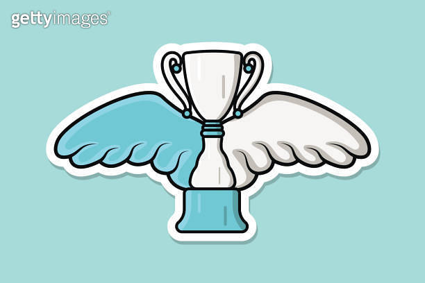 Flying Metal Trophy with Bird Wings Sticker design vector illustration ...