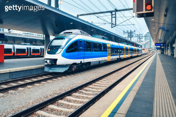 High speed train at the railway station in Vienna, Austria. Beautiful ...