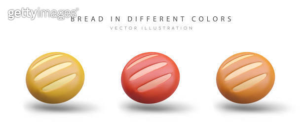 Collection with round bread in different colors. Poster with yellow ...