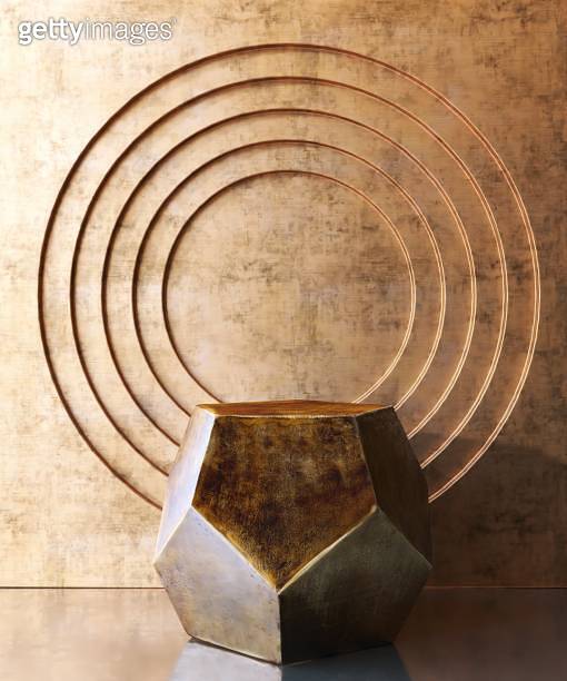Metal geometric shape podium table, pentagon side with brown bronze ...