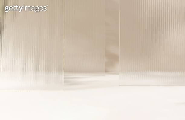 Three layers of clean fluted reeded glass in dappled sunlight, tree ...
