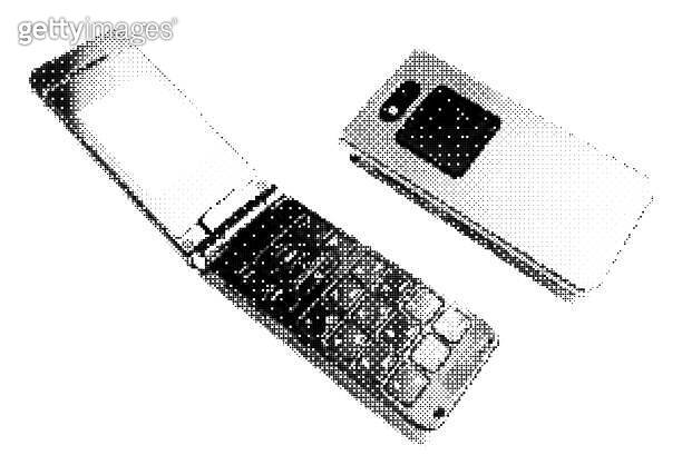 Classic retro flip mobile phone in 90s pixel style. Y2K aesthetic ...