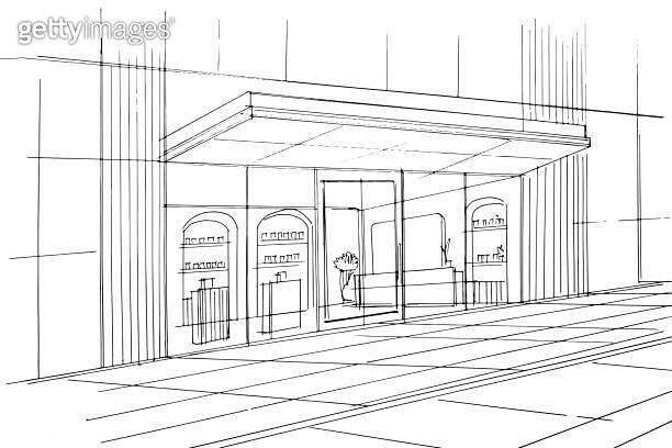 Drawing exterior and interior architectural lines. , Graphic assembly ...