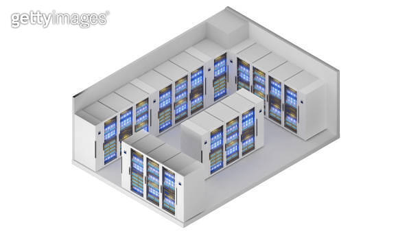 Isometric view of a small size server room,Data Center With Multiple Rows of Fully Operational ...