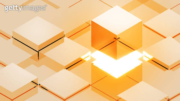 abstract technology background image gold digital box shape with light ...