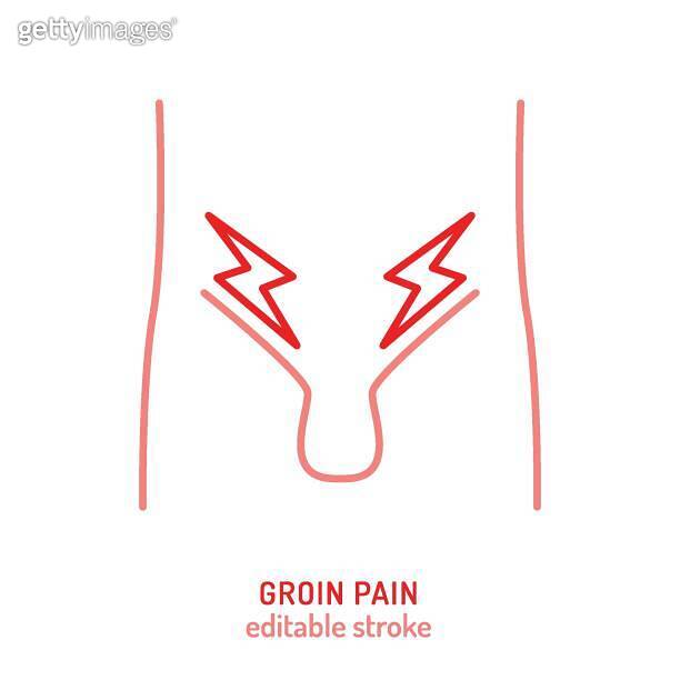 Groin ache outline icons, sign. Inner thigh pain pictogram. 이미지 ...