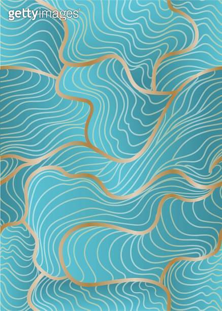 blue sea waves pattern in luxury gold line. abstract repeatable ...