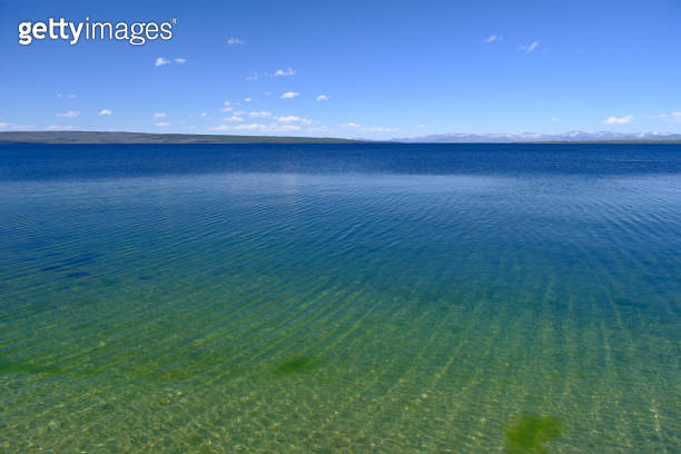 beautiful wide Yellowstone Lake with ripple in Yellowstone National ...