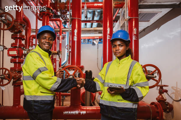 Engineer or technician work checking Fire suppression system and fire ...