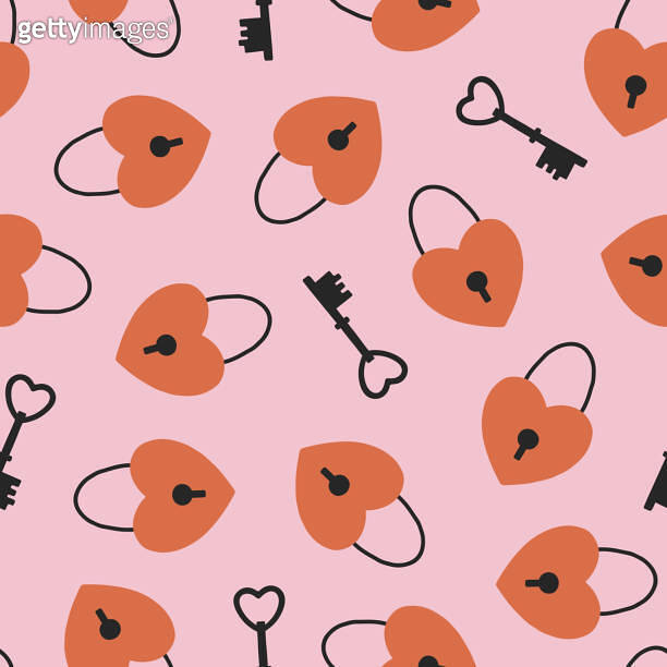 Vector seamless pattern with cute keys and heart locks (1953592277 ...