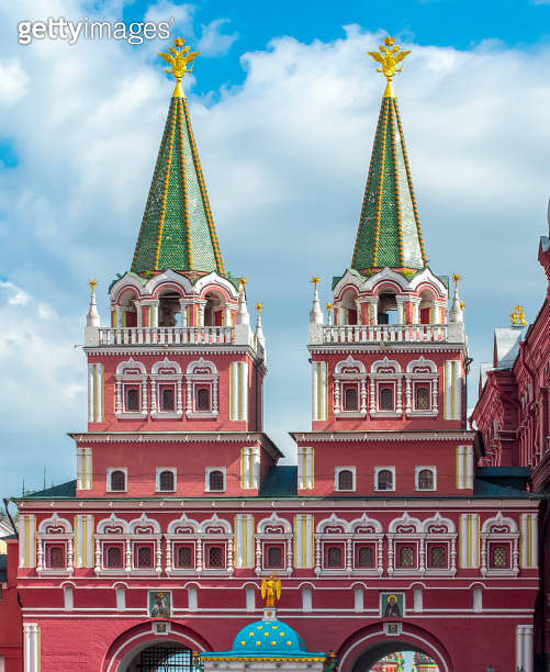 Resurrection (Voskresenskie) Gates on Red square in Moscow, Russia 이미지 ...