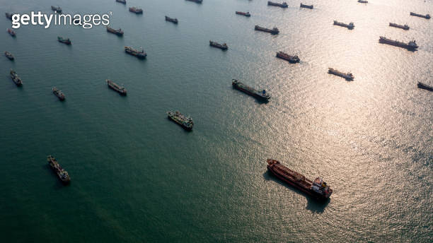 Aerial view Oil and Gas tanker ship LPG tanker ship transportation oil ...