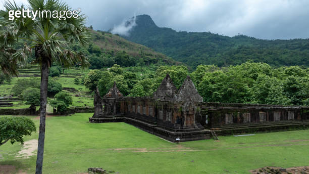 Aerial view Vat Phou or Wat Phu in Champasak, Southern Laos, Vat Phou ...