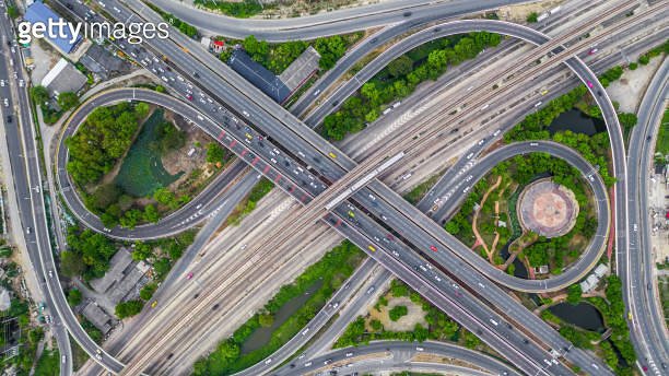 Aerial view elevated road and traffic junctions, Modern construction ...