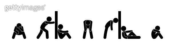 stick figure man bent over icon, sad people, apathy, depression, human ...