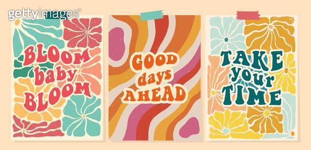 Retro posters with groovy letterong quotes set 이미지 (2050014022) - 게티이미지뱅크
