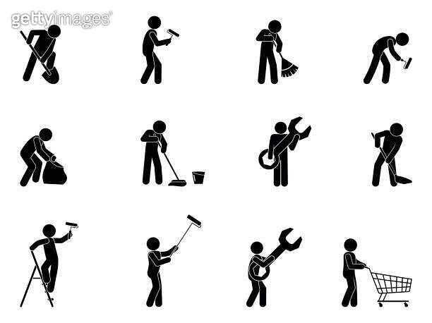 stick figure man, worker profession icon, isolated stickman pictograms ...