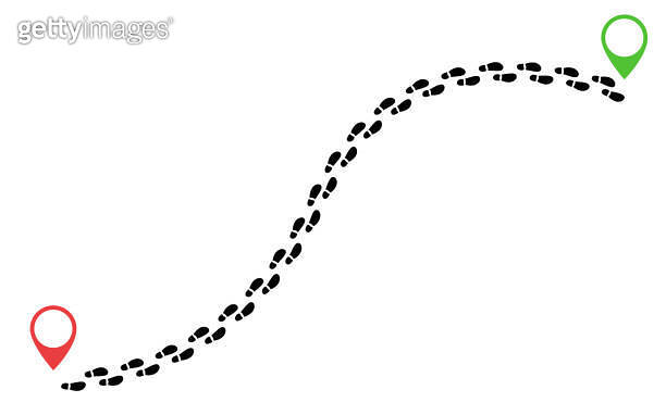Footsteps footprint trekking route. Follow foot steps track human trail ...